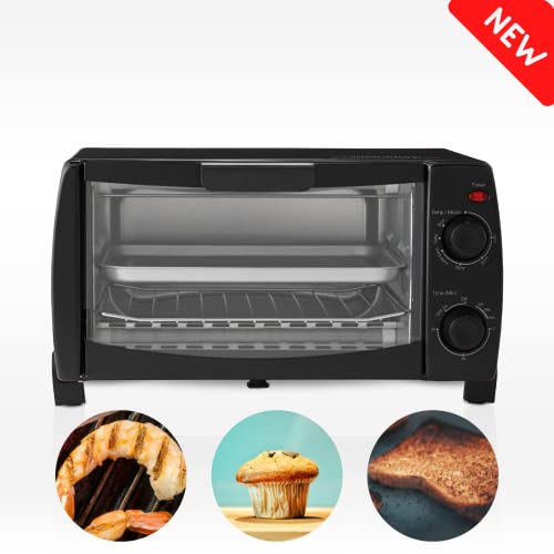 Mainstays 4-Slice Toaster Oven, Black, Includes 1 baking rack and 1 baking pan