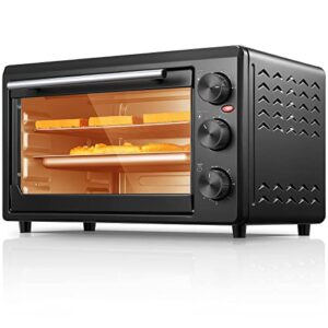 toaster oven, 6-slice toaster and countertop oven, stainless steel multifunction toaster oven with timer – toast – bake – broil 1500 watt power includes baking pan and baking rack, black, 24qt