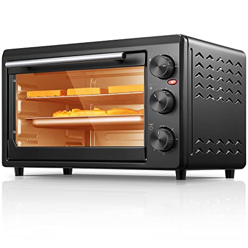 Toaster Oven, 6-Slice Toaster and Countertop Oven, Stainless Steel Multifunction Toaster Oven with Timer - Toast - Bake - Broil 1500 Watt Power Includes Baking Pan and Baking Rack, Black, 24QT