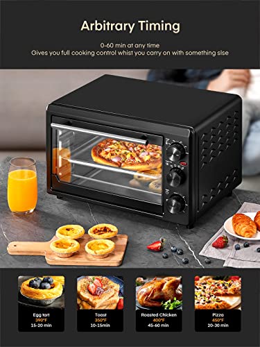 Toaster Oven, 6-Slice Toaster and Countertop Oven, Stainless Steel Multifunction Toaster Oven with Timer - Toast - Bake - Broil 1500 Watt Power Includes Baking Pan and Baking Rack, Black, 24QT