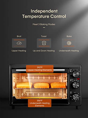 Toaster Oven, 6-Slice Toaster and Countertop Oven, Stainless Steel Multifunction Toaster Oven with Timer - Toast - Bake - Broil 1500 Watt Power Includes Baking Pan and Baking Rack, Black, 24QT