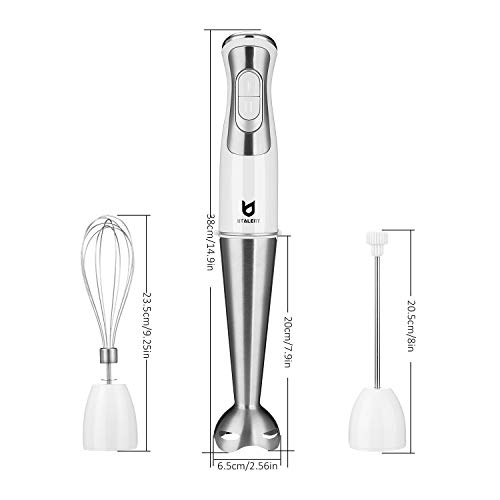 Immersion Hand Blender, UTALENT 3-in-1 8-Speed Stick Blender with Milk Frother, Egg Whisk for Smoothies, Coffee Milk Foam, Puree Baby Food, Sauces and Soups - White