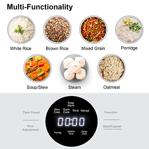 RUNHU Rice Cooker, 4 Cups Uncooked Mini Rice Cooker, 2L(2.1 QT) Protable Rice Cooker for 1-4 people, 120V Rice Maker with 24 Hours Timer Delay&Keep Warm Function for Soups,Stews,Grains,Oatmeal (White)