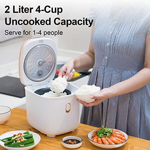 RUNHU Rice Cooker, 4 Cups Uncooked Mini Rice Cooker, 2L(2.1 QT) Protable Rice Cooker for 1-4 people, 120V Rice Maker with 24 Hours Timer Delay&Keep Warm Function for Soups,Stews,Grains,Oatmeal (White)