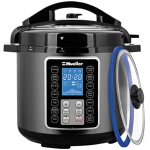 mueller 6 quart pressure cooker 10 in 1, cook 2 dishes at once, tempered glass lid incl, saute,  slow cooker, rice cooker, yogurt maker and much more