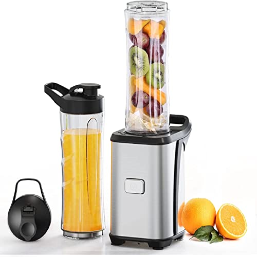 Portable Blender, Smoothie Blender 350W, Personal Blender for Shakes and Smoothies with 2x20oz Portable Sport Bottles, Mini Blender Made of BPA-Free Tritan Material, Silver