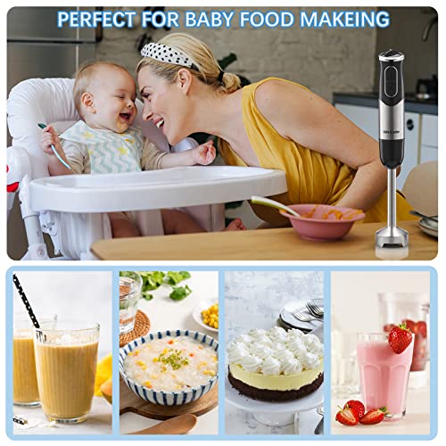 Liebe&Lecker Immersion Blender Handheld, 9-Speed Electric Hand Blender with Whisk, Milk Frother Attachments, 304 Stainless Steel emulsion blender with 500W Powerful Motor for Baby Food, Smoothies and more.