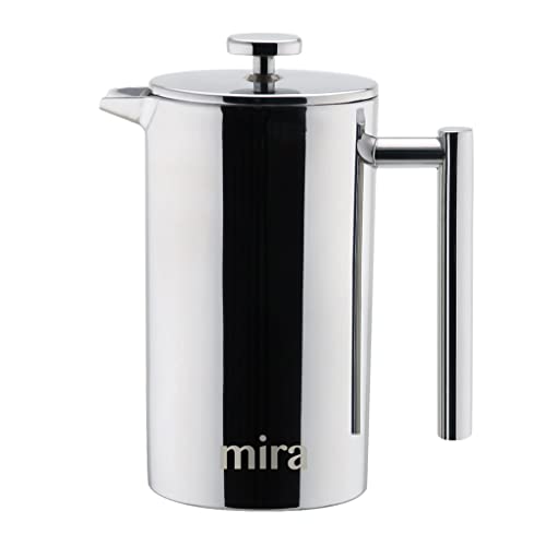 MIRA 12 oz Stainless Steel French Press Coffee Maker | Double Walled Insulated Coffee & Tea Brewer Pot & Maker | Keeps Brewed Coffee or Tea Hot | 350 ml