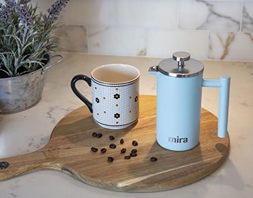 MIRA 12 oz Stainless Steel French Press Coffee Maker | Double Walled Insulated Coffee & Tea Brewer Pot & Maker | Keeps Brewed Coffee or Tea Hot | 350 ml