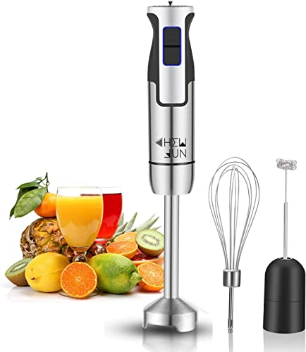 CHEW FUN Multipurpose Immersion Hand Blender Poweful 500 Watt,9-Speed,High Power Low Noise,3-in-1 includes Detachable Chopper,Egg Whisk,Milk Frother