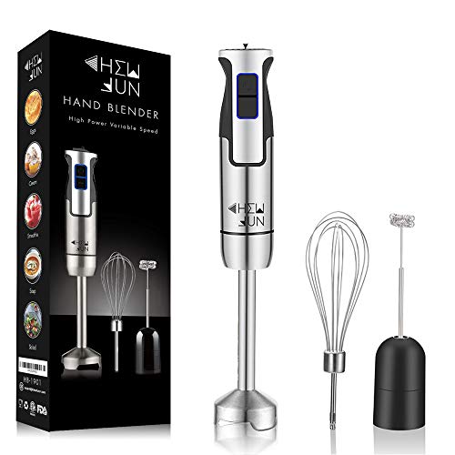 CHEW FUN Multipurpose Immersion Hand Blender Poweful 500 Watt,9-Speed,High Power Low Noise,3-in-1 includes Detachable Chopper,Egg Whisk,Milk Frother