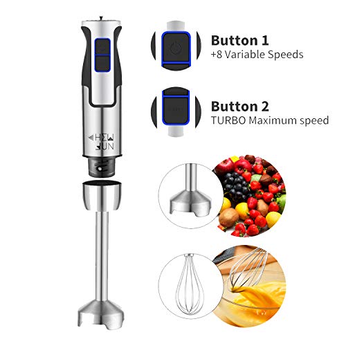 CHEW FUN Multipurpose Immersion Hand Blender Poweful 500 Watt,9-Speed,High Power Low Noise,3-in-1 includes Detachable Chopper,Egg Whisk,Milk Frother