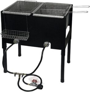 free standing triple deep fryer-3 basket stainless steel propane cooker-fry fish/chicken-taco cart