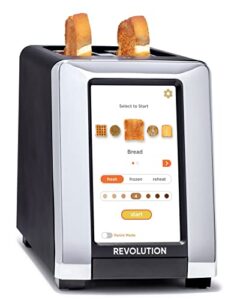 revolution instaglo r180b – new! 2-slice, matte black/chrome touchscreen toaster with high-speed smart settings for perfect toasting – compatible with revolution panini press accessory for crispy, melty sandwiches and quesadillas in your toaster!