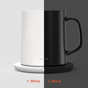 hurkins Smug, up to 149℉ Coffee Mug Warmer & Mug & pctg Lid Set, self Heated Cup with Wireless Charging Function, Office/Home for Desk. (White)