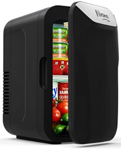 nxone mini fridge,6 liter/8 can ac/dc small refrigerator,portable thermometric cooler and warmer freezer skincare fridge for foods,beverage,medications, home,bedroom,dorm,office and car black