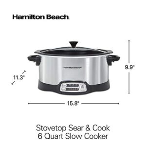 Hamilton Beach 33662 Programmable Slow Cooker with 6 Quart Stovetop-Safe Sear & Cook Crock, Silver