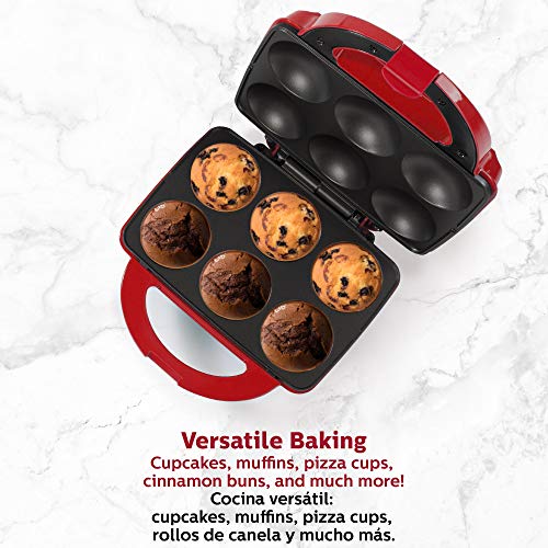 Holstein Housewares - Non-Stick Cupcake Maker, Red - Makes 6 Cup Cakes, Muffins, Cinnamon Buns, and more