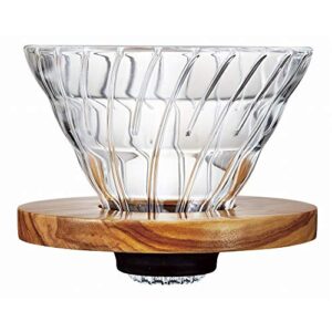 hario v60 glass coffee dripper, size 02, olive wood