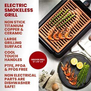 Gotham Steel Smokeless Indoor Grill, Nonstick Indoor Smokeless Grill with Ceramic Coating & Adjustable Heating, Indoor Grill Electric Smokeless with Dishwasher Safe Removable Grill Plate, Toxin Free