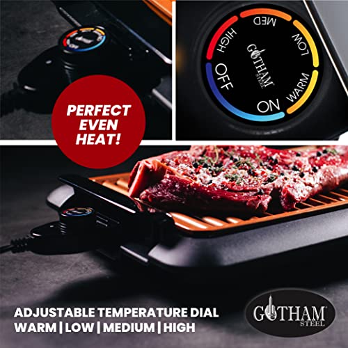 Gotham Steel Smokeless Indoor Grill, Nonstick Indoor Smokeless Grill with Ceramic Coating & Adjustable Heating, Indoor Grill Electric Smokeless with Dishwasher Safe Removable Grill Plate, Toxin Free