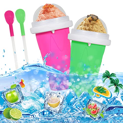 CHAOMIC 2PCS Slushie Cup, Magic Slushy Maker Squeeze Cup Smoothie Cups With Lids And Straws For Kids & Adults