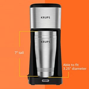 KRUPS Simply Brew to Go Single Serve Drip Coffee Maker with Travel Tumbler Included, 12 fluid ounces, Silver and Black