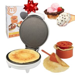 masterchef waffle cone and bowl maker- includes shaper roller and bowl press- homemade ice cream cone baking iron machine, fun kitchen appliance for holiday parties & gift giving