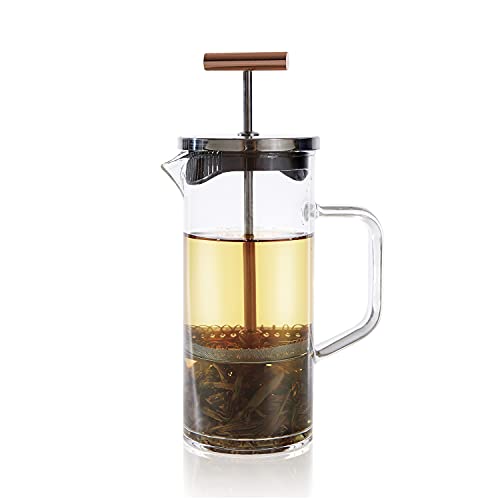 Teabloom Tea Press with Copper Pull Handle and Stainless Steel Filter – Tea Connoisseur's Choice – Pekoe Tea Maker, 12-Ounce