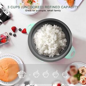 Mishcdea Small Rice Cooker 3 Cups Uncooked, Electric Mini Rice Cooker with Steamer Basket, Removable Nonstick Pot, 12H Automatic Keep Warm, for Rice, Soups, Stews, Grains, Oatmeal - Aqua