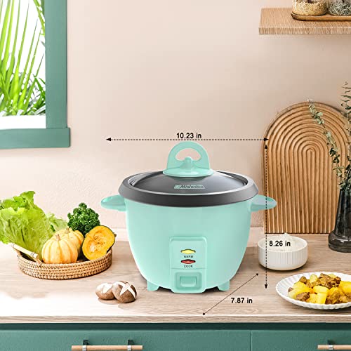 Mishcdea Small Rice Cooker 3 Cups Uncooked, Electric Mini Rice Cooker with Steamer Basket, Removable Nonstick Pot, 12H Automatic Keep Warm, for Rice, Soups, Stews, Grains, Oatmeal - Aqua