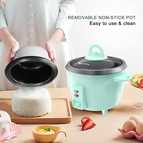 Mishcdea Small Rice Cooker 3 Cups Uncooked, Electric Mini Rice Cooker with Steamer Basket, Removable Nonstick Pot, 12H Automatic Keep Warm, for Rice, Soups, Stews, Grains, Oatmeal - Aqua