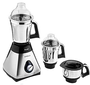 preethi steele 3-jar mixer grinder, 550-watt, silver