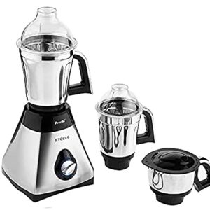 Preethi Steele 3-Jar Mixer Grinder, 550-Watt, Silver