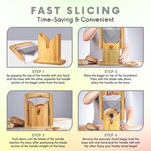 Bamboo Bagel Slicer - Guillotine Bagel Cutter with Clear Safety Shield, Non Stick Blade and Easy Grip Handle - Bread Slicer for Homemade and Commercial Buns, Muffins and Rolls (By Homeries)