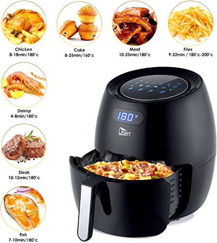 Air Fryer 6.9QT/6.5L, Uten 1700W High-power 8 in 1 Deep Frying Mode, Rapid Heating up, Non-Stick Oven, Oilless Cooking, Fast Heat up/Time Control, LED Digital Touchscreen, Black