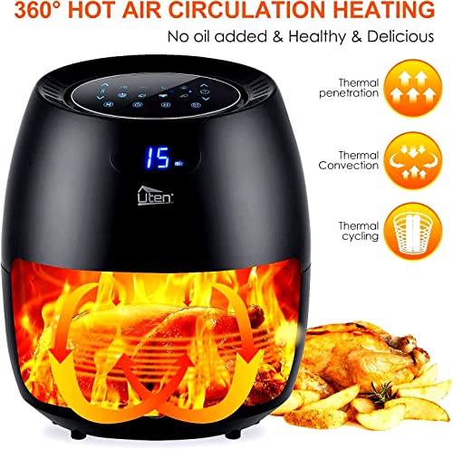 Air Fryer 6.9QT/6.5L, Uten 1700W High-power 8 in 1 Deep Frying Mode, Rapid Heating up, Non-Stick Oven, Oilless Cooking, Fast Heat up/Time Control, LED Digital Touchscreen, Black