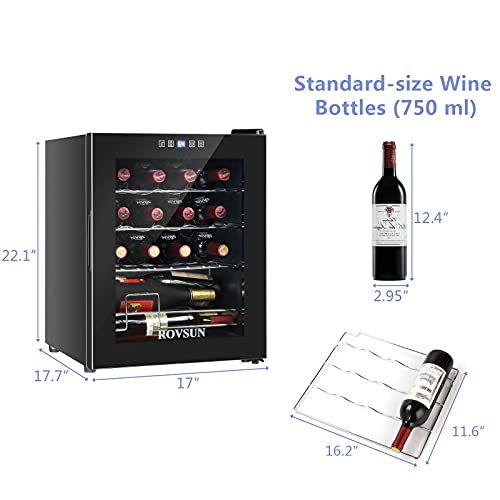 ROVSUN 16 Bottle Wine Cooler Refrigerator, Freestanding Compressor Wine Chiller, Beverage Wine Fridge with Digital Temperature Control & Double-layer Glass Door for Red White Wine, Champagne, Beer