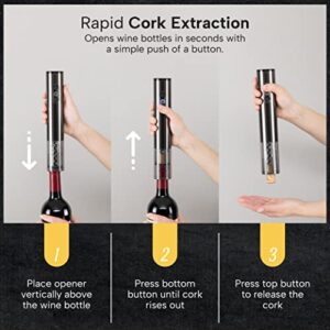 Electric Wine Opener Kit - Rechargeable, Cordless Automatic Corkscrew, Charging Base and Accessories - Gift Set for Wine Lovers - Battery Operated, Electronic Cork Remover Gadget