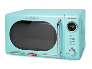 nostalgia retro compact countertop microwave oven, 0.7 cu. ft. 700-watts with led digital display, child lock, easy clean interior, aqua