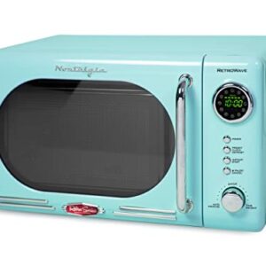 Nostalgia Retro Compact Countertop Microwave Oven, 0.7 Cu. Ft. 700-Watts with LED Digital Display, Child Lock, Easy Clean Interior, Aqua