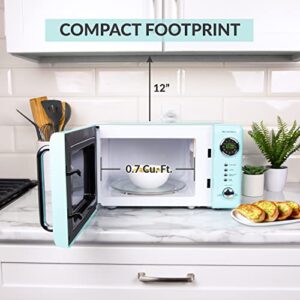 Nostalgia Retro Compact Countertop Microwave Oven, 0.7 Cu. Ft. 700-Watts with LED Digital Display, Child Lock, Easy Clean Interior, Aqua