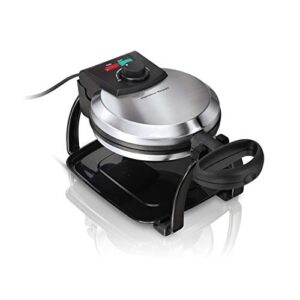 hamilton beach flip belgian waffle maker with browning control, non-stick grids, indicator lights, lid lock and drip tray, stainless steel (26010r)