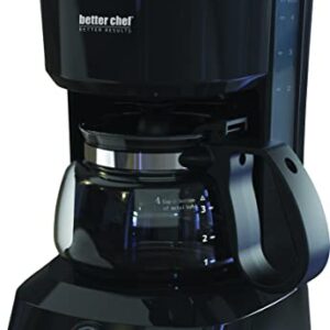 Better Chef Basic Coffee Maker | 4-Cup | Pause-N-Serve | Carafe Warmer | Reservoir Window (Black)