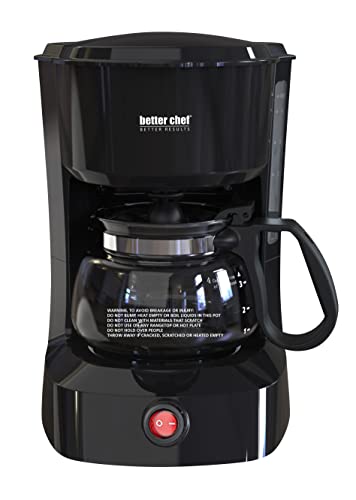 Better Chef Basic Coffee Maker | 4-Cup | Pause-N-Serve | Carafe Warmer | Reservoir Window (Black)