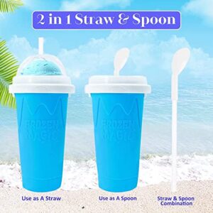 Slushy Maker Cup - Tik Tok Magic Quick Smoothie Cup, Homemade Slush and Shake Maker, Double Layer Silica Pinch Cup with Spoon & Cleaning Brush for Ice Cream Maker, Milkshake, Summer - Blue