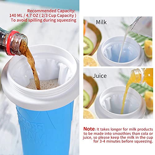 Slushy Maker Cup - Tik Tok Magic Quick Smoothie Cup, Homemade Slush and Shake Maker, Double Layer Silica Pinch Cup with Spoon & Cleaning Brush for Ice Cream Maker, Milkshake, Summer - Blue