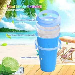 Slushy Maker Cup - Tik Tok Magic Quick Smoothie Cup, Homemade Slush and Shake Maker, Double Layer Silica Pinch Cup with Spoon & Cleaning Brush for Ice Cream Maker, Milkshake, Summer - Blue