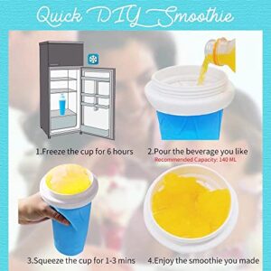 Slushy Maker Cup - Tik Tok Magic Quick Smoothie Cup, Homemade Slush and Shake Maker, Double Layer Silica Pinch Cup with Spoon & Cleaning Brush for Ice Cream Maker, Milkshake, Summer - Blue