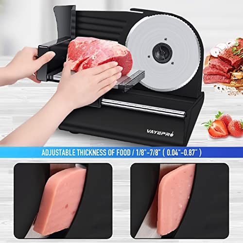 Electric Meat Slicer for Home, Deli Food Slicer with Adjustable Slice Thickness,Stainless Steel Blades & Safe Non-Slip Feet,Easily Cut Ham, Cheese, Bread, Fruit